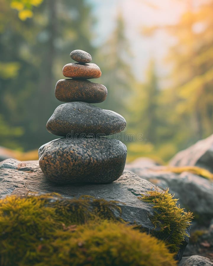 Stack of Rocks on Lush Green Forest Stock Illustration - Illustration ...