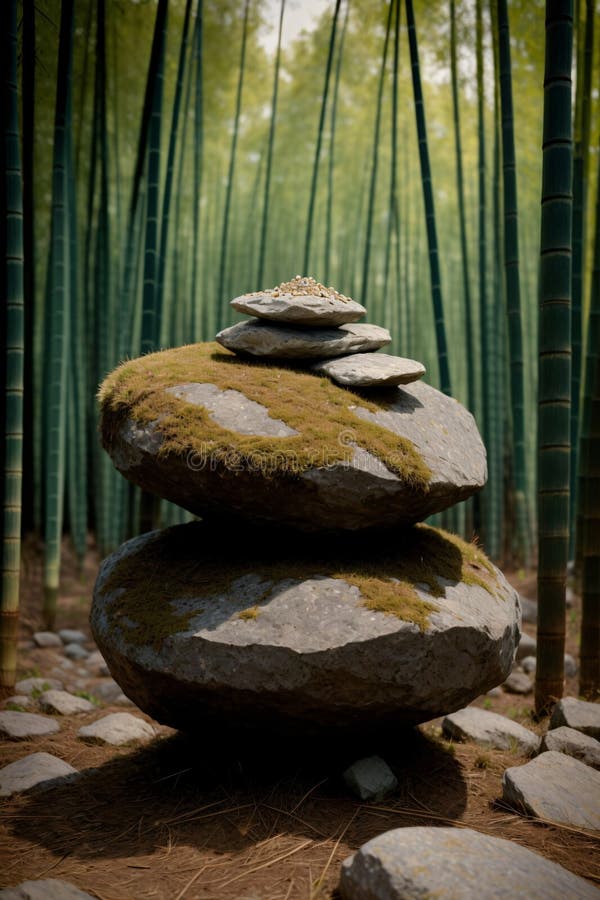 A Stack of Rocks in the Middle of a Bamboo Forest. Generative AI Stock ...
