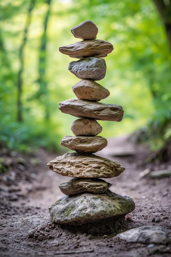 A Stack of Rocks in the Middle of a Forest Stock Image - Image of ...