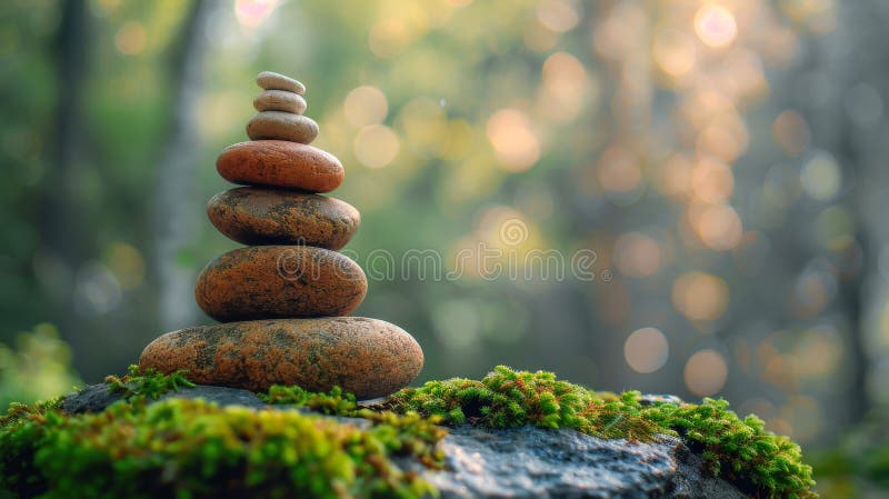 Stack of Rocks on Moss Covered Rock Stock Image - Image of outdoors ...