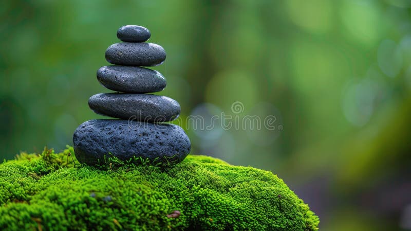 Stack of Rocks on Moss Covered Rock Stock Image - Image of growth ...