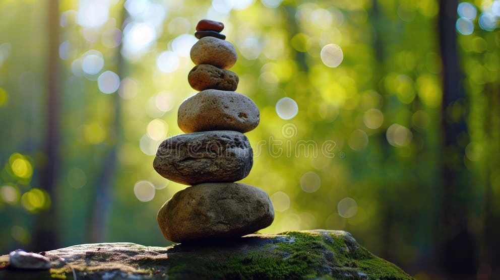 Stack of Rocks on Moss Covered Rock Stock Illustration - Illustration ...