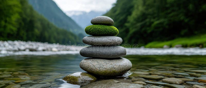 A Stack of Rocks with Moss on Top. Stock Image - Image of moss, algae ...