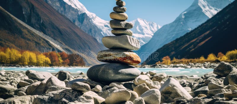 Stack of Rocks with Mountain Backdrop in Natural Landscape Stock Image ...