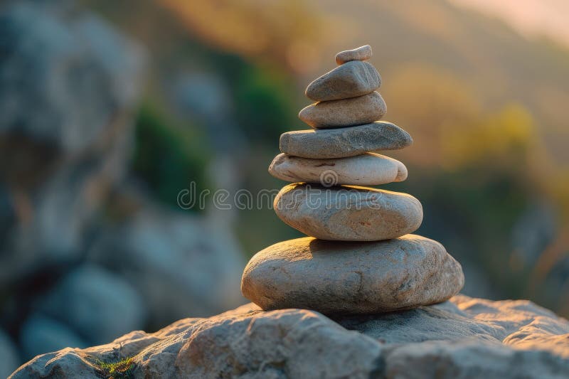 Stack of Rocks Perched Atop Mountain Stock Illustration - Illustration ...