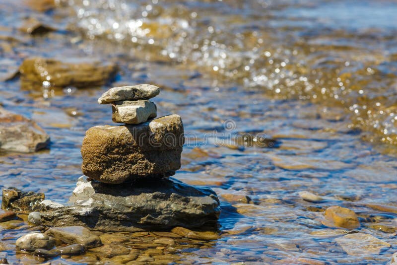 Stack of Rocks at the River`s Edge Stock Image - Image of calm ...