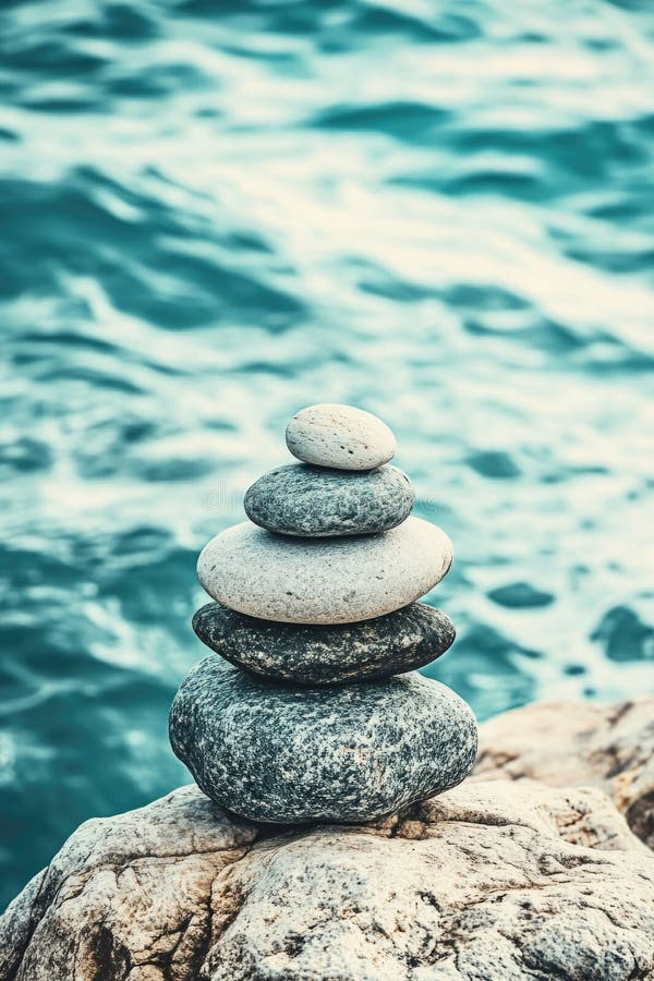 Stack of Rocks on a Rock Formation by the Ocean Stock Photo - Image of ...