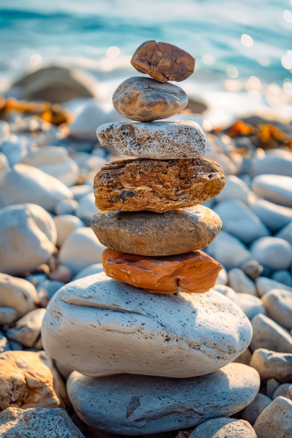A Stack of Rocks on a Rocky Beach by the Ocean. Generative AI Stock ...
