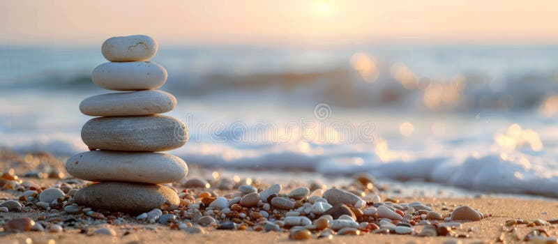 Stack of Rocks on Sandy Beach Stock Image - Image of scenery, serene ...