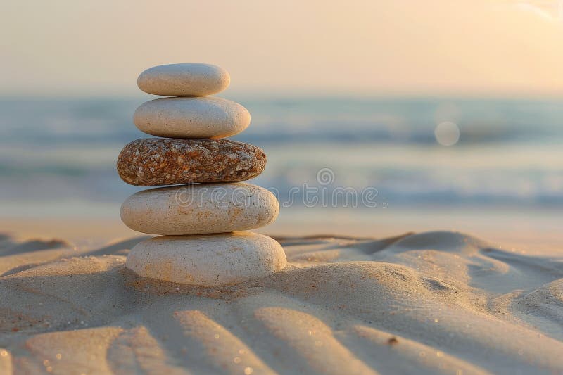 Stack of Rocks on Sandy Beach Stock Image - Image of pebbles, outdoors ...