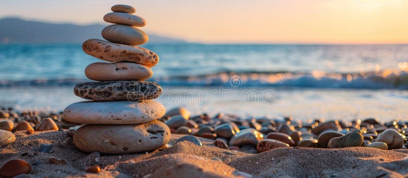 Stack of Rocks on Sandy Beach Stock Image - Image of beach, seascape ...