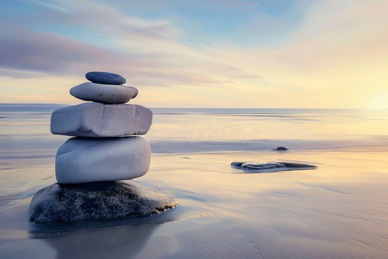 Stack of Rocks on Sandy Beach Stock Image - Image of balance, nature ...