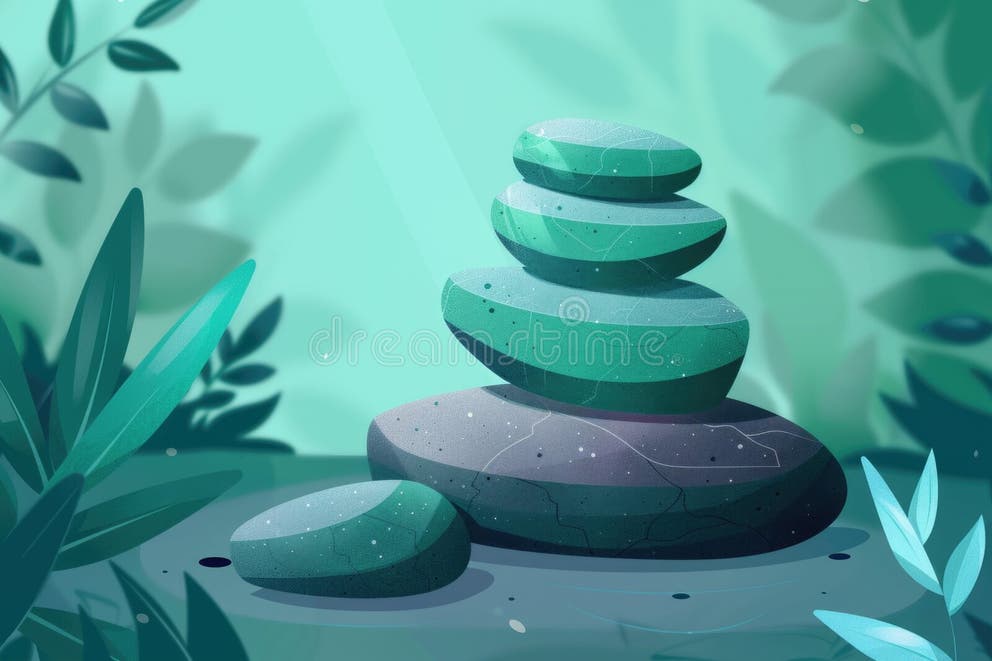 A Stack of Rocks is Shown in a Lush Green Forest. the Rocks are ...