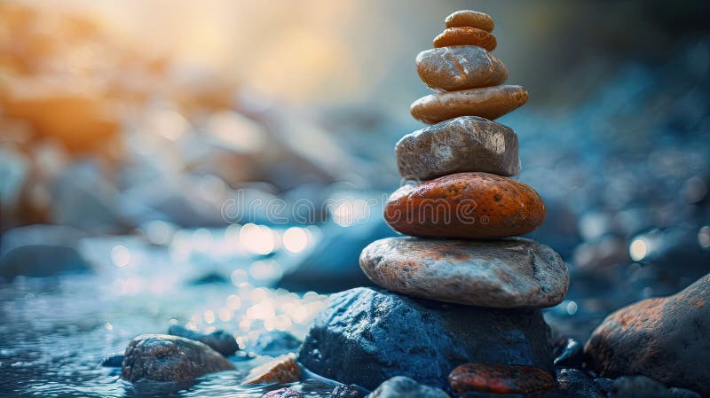 Stack of Rocks on River stock illustration. Illustration of stability ...