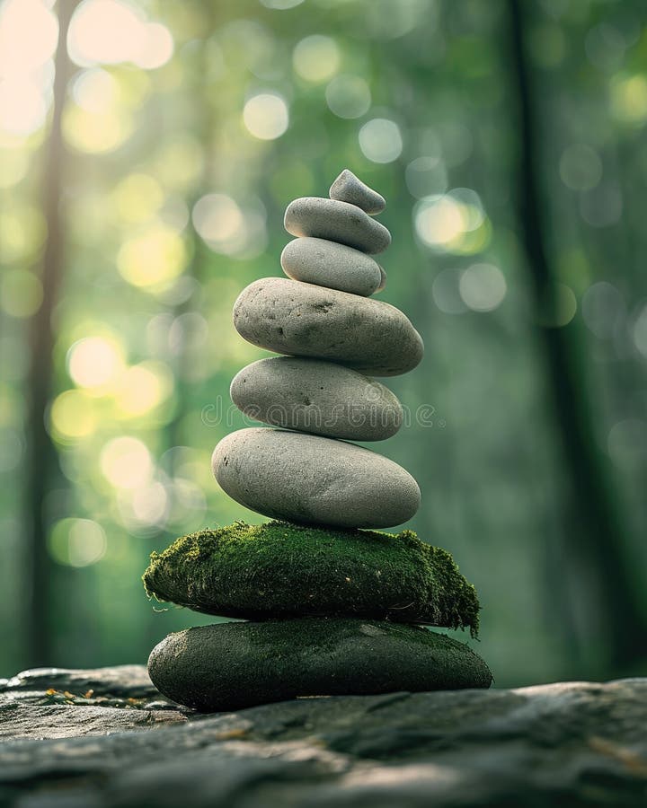 Stack of Rocks on Moss Covered Rock Stock Illustration - Illustration ...