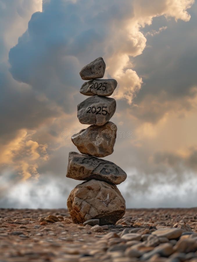 Stack of Rocks on Sandy Beach. Generative AI. Stock Illustration ...