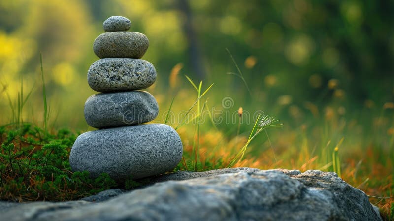 Stack of Rocks on Lush Green Field Stock Illustration - Illustration of ...