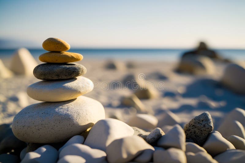 Stack of Rocks Sitting on Top of Beach. Generative AI Stock ...