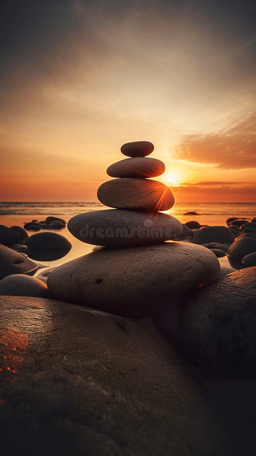 A Stack of Rocks Sitting on Top of a Beach. Generative AI Image. Zen ...