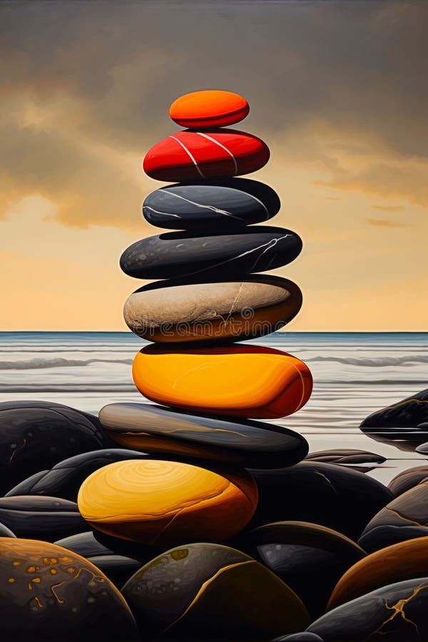 Ai Generated Illustration Stack Rocks Top Beach Stock Photos - Free ...