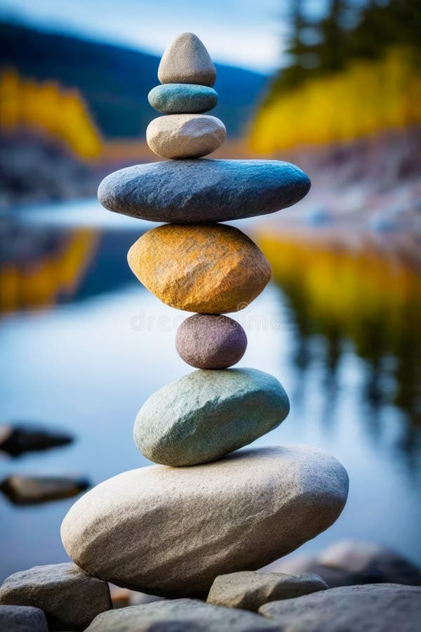 Stack of Rocks Sitting on Top of Each Other in Front of Body of Water ...