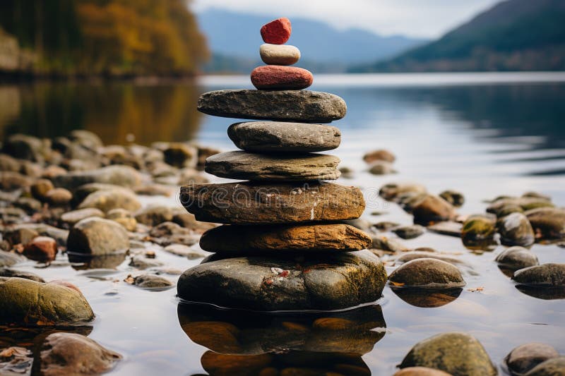 A Stack of Rocks Sitting on Top of a River. Generative AI Image. Stock ...
