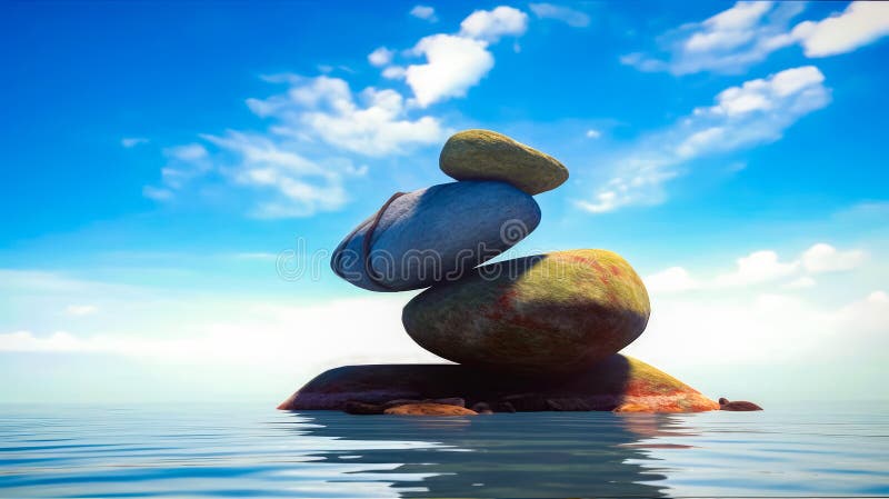Stack of Rocks Sitting on Top of Rock in the Middle of Body of Water ...
