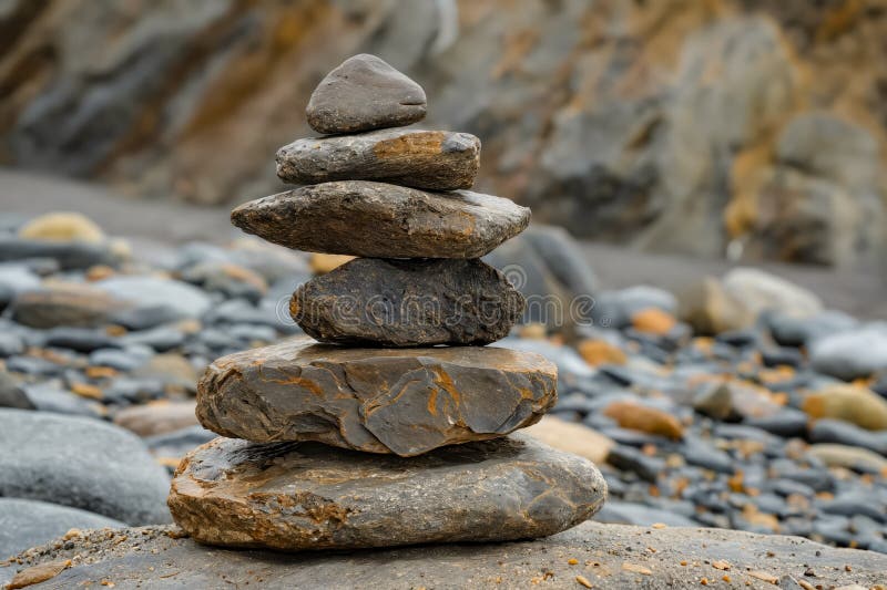 A Stack of Rocks Sitting on Top of a Rocky Beach. Generative AI Stock ...