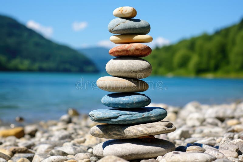 A Stack of Rocks Sitting on Top of a Rocky Beach. Generative AI Image ...