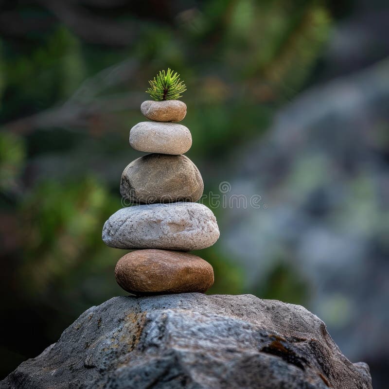 Stack of Rocks with Small Plant on Top Stock Illustration ...