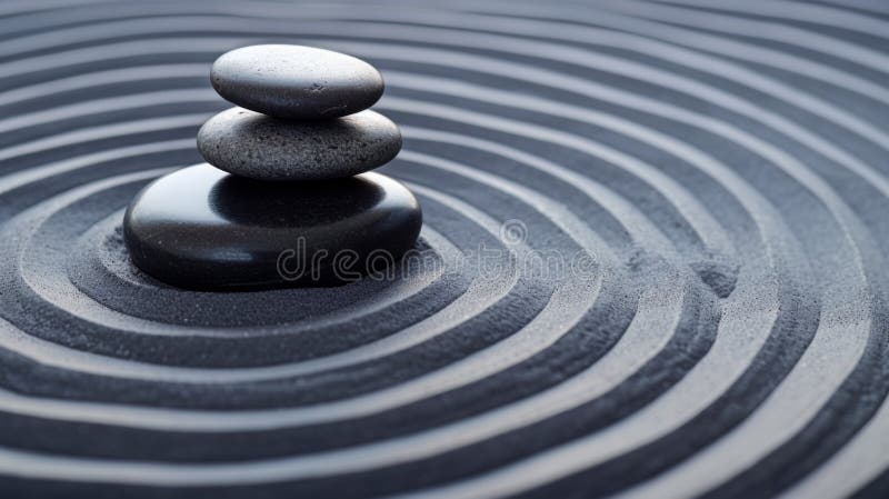 A Stack of Rocks on Top of a Black Stone Surface, AI Stock Illustration ...