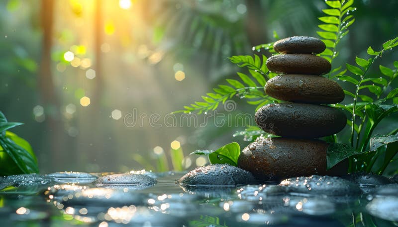 A Stack of Rocks is on Top of a Body of Water Stock Image - Image of ...