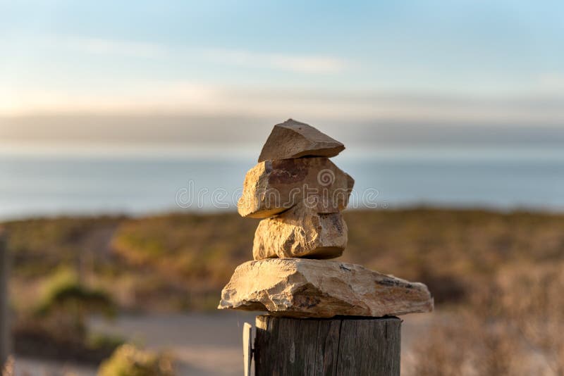Rock Stack with Ocean in Background at Sunset Stock Image - Image of ...