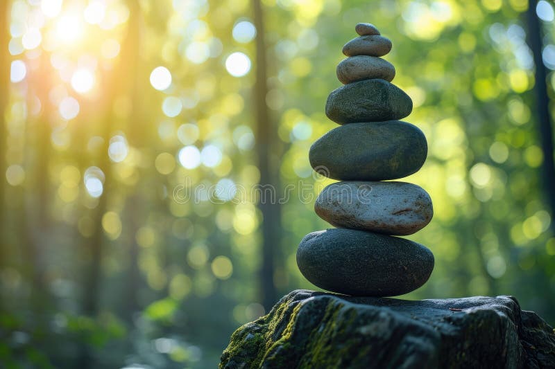 Stack of Rocks on a Tree Stump. Stock Illustration - Illustration of ...