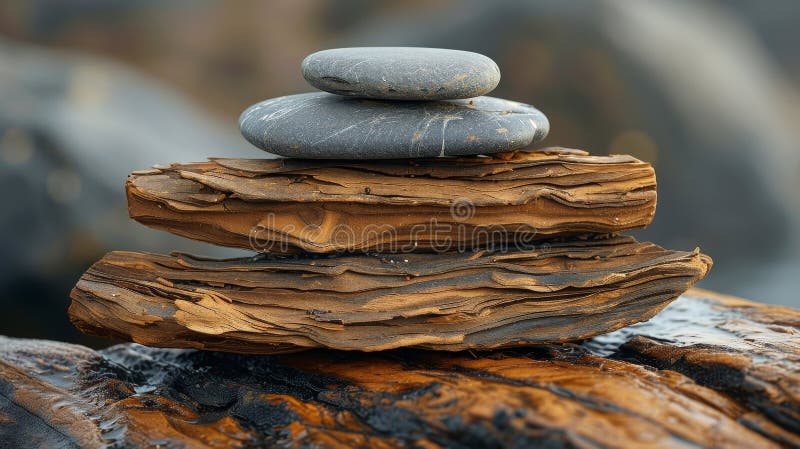 Stack of Rocks on Wooden Log Stock Image - Image of creativity ...