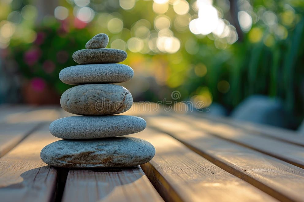 Stack of Rocks on Wooden Table Stock Illustration - Illustration of ...