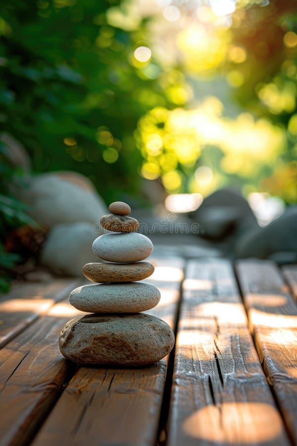 Stack of Rocks on Wooden Table Stock Illustration - Illustration of ...
