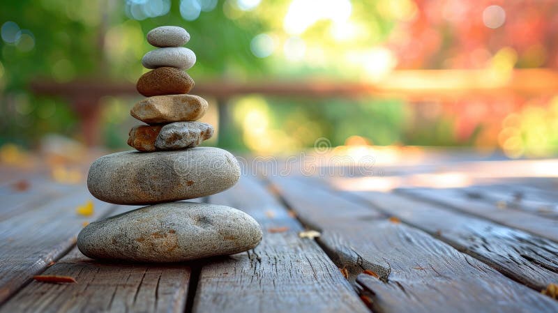 Stack of Rocks on Wooden Table Stock Illustration - Illustration of ...