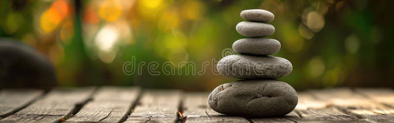 Stack of Rocks on Wooden Table Stock Illustration - Illustration of ...