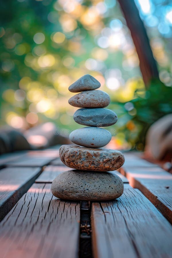 Stack of Rocks on Wooden Table Stock Illustration - Illustration of ...