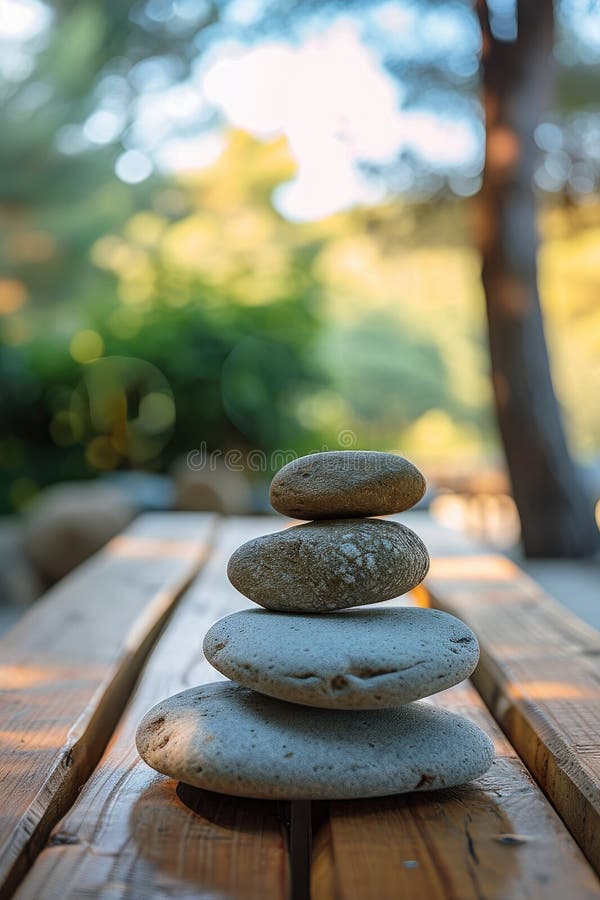 Stack of Rocks on Wooden Table Stock Illustration - Illustration of ...