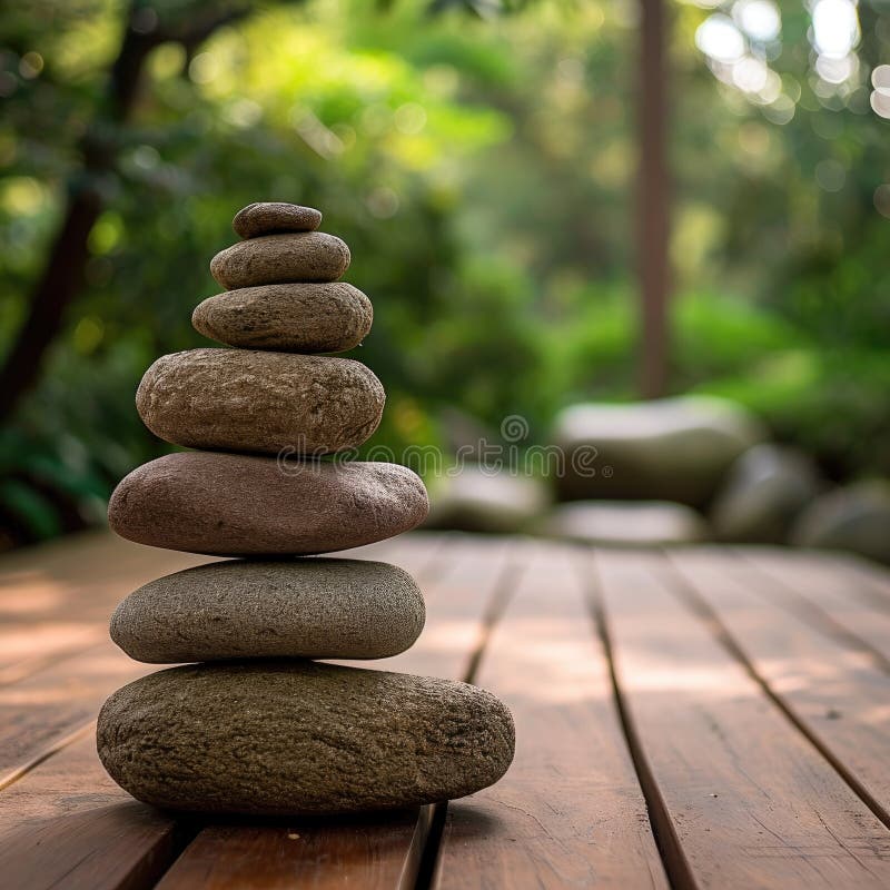 Stack of Rocks on Wooden Table Stock Illustration - Illustration of ...