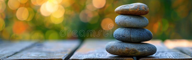 Stack of Rocks on Wooden Table Stock Illustration - Illustration of ...