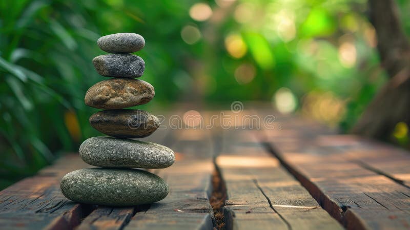 Stack of Rocks on Wooden Table Stock Illustration - Illustration of ...