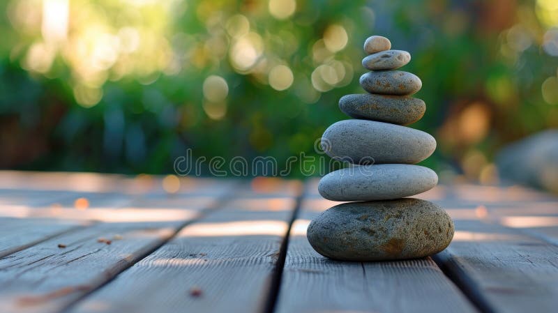 Stack of Rocks on Wooden Table Stock Illustration - Illustration of ...