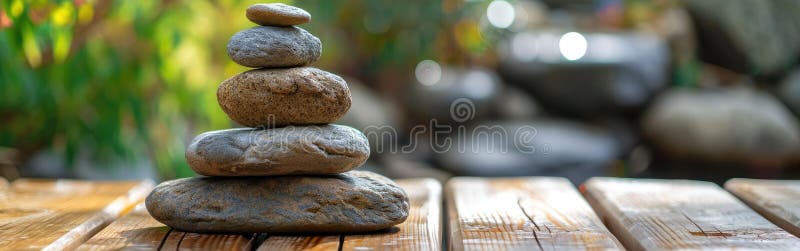 Stack of Rocks on Wooden Table Stock Illustration - Illustration of ...