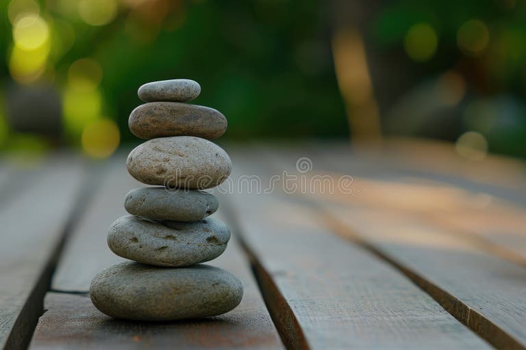 Stack of Rocks on Wooden Table Stock Illustration - Illustration of ...