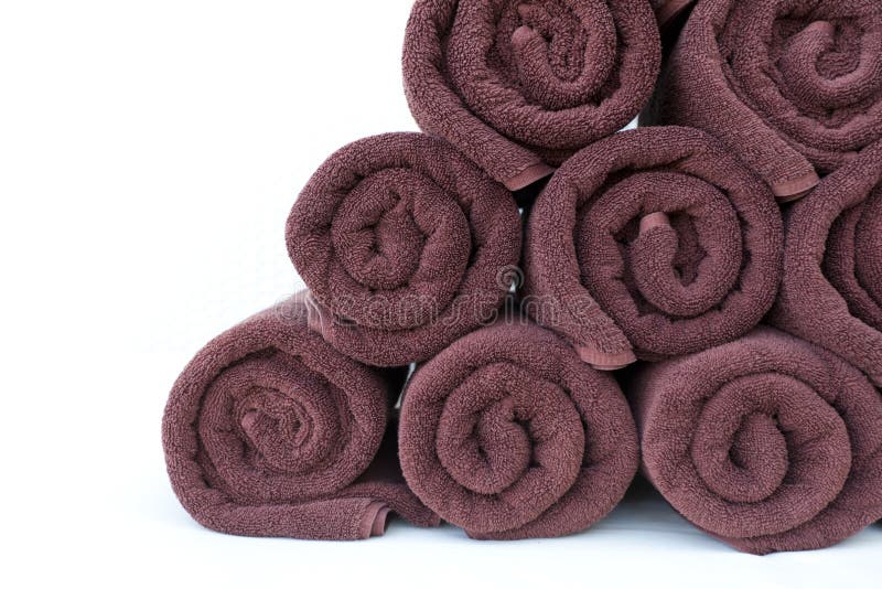 Stack Roll of Bath Towels on Table Stock Photo - Image of fashion ...