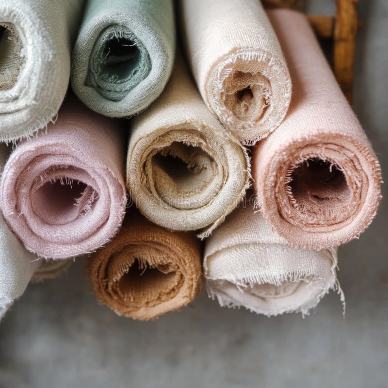 A Stack of Rolled Fabric Swatches in Earthy Tones Stock Illustration ...