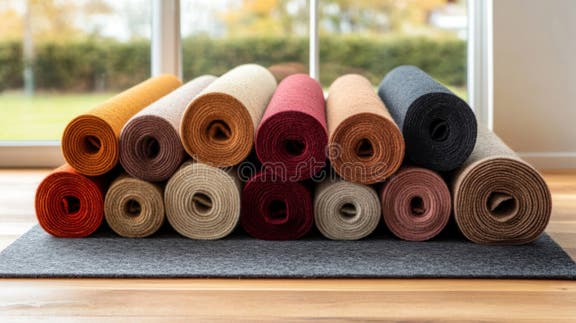 Stack of Rolled Rugs in Various Colors and Textures Stock Illustration ...